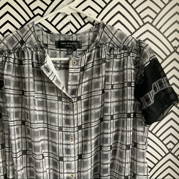 Max Studio | Tops | Vintage Max Studio Shirt Black White Button Down ...